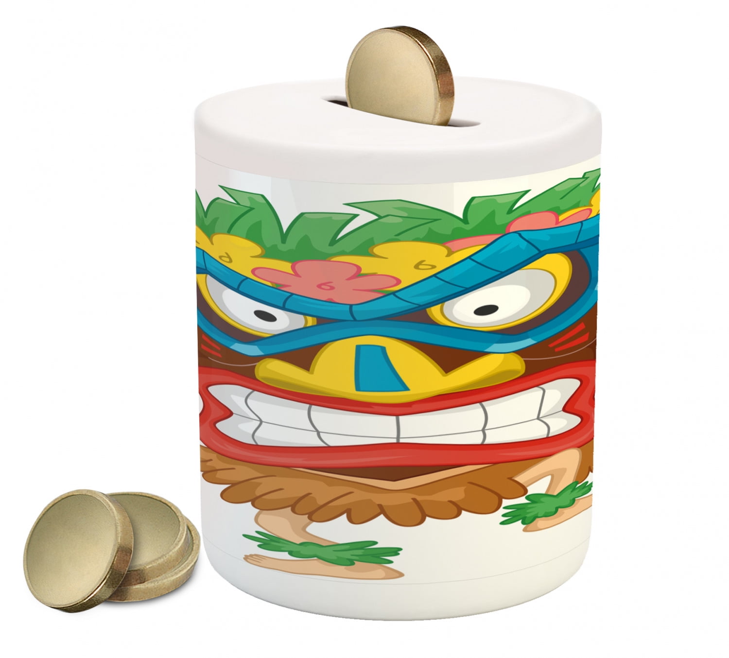 Tiki Bar Piggy Bank, Native Man Wearing a Illustration Cartoon Tribal ...
