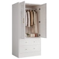 65 Inch Louvered Wooden Wardrobe, Large Storage Armoire with 2 Doors, 2 ...