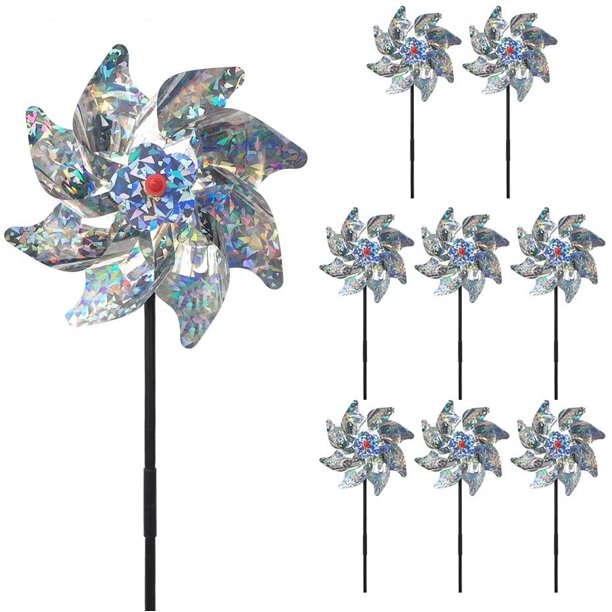 FFIY Bird Pinwheels Sparkly Silver Spinners Holographic Mylar ...
