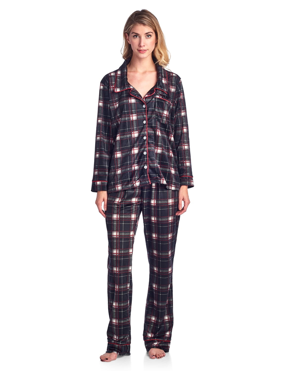 Ashford & Brooks Women's Minky Micro Fleece Button Up Pajama Set ...