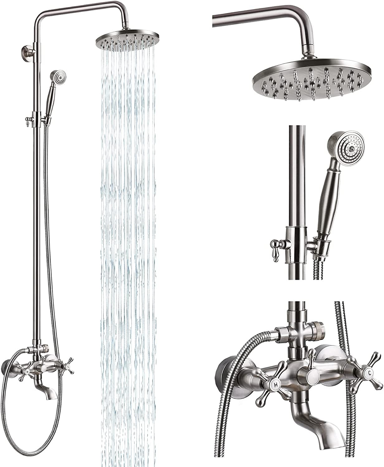 gotonovo Shower Faucet Set Exposed 8 Rain Shower 2 Double Knobs Handle ...
