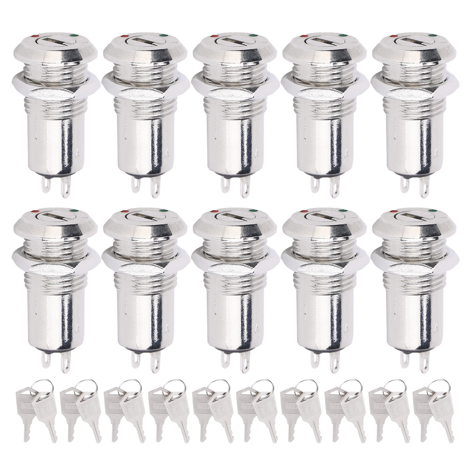 10Pcs Key Switch Barrel Metal ONOFF Power Lock Stainless Steel with Key ...