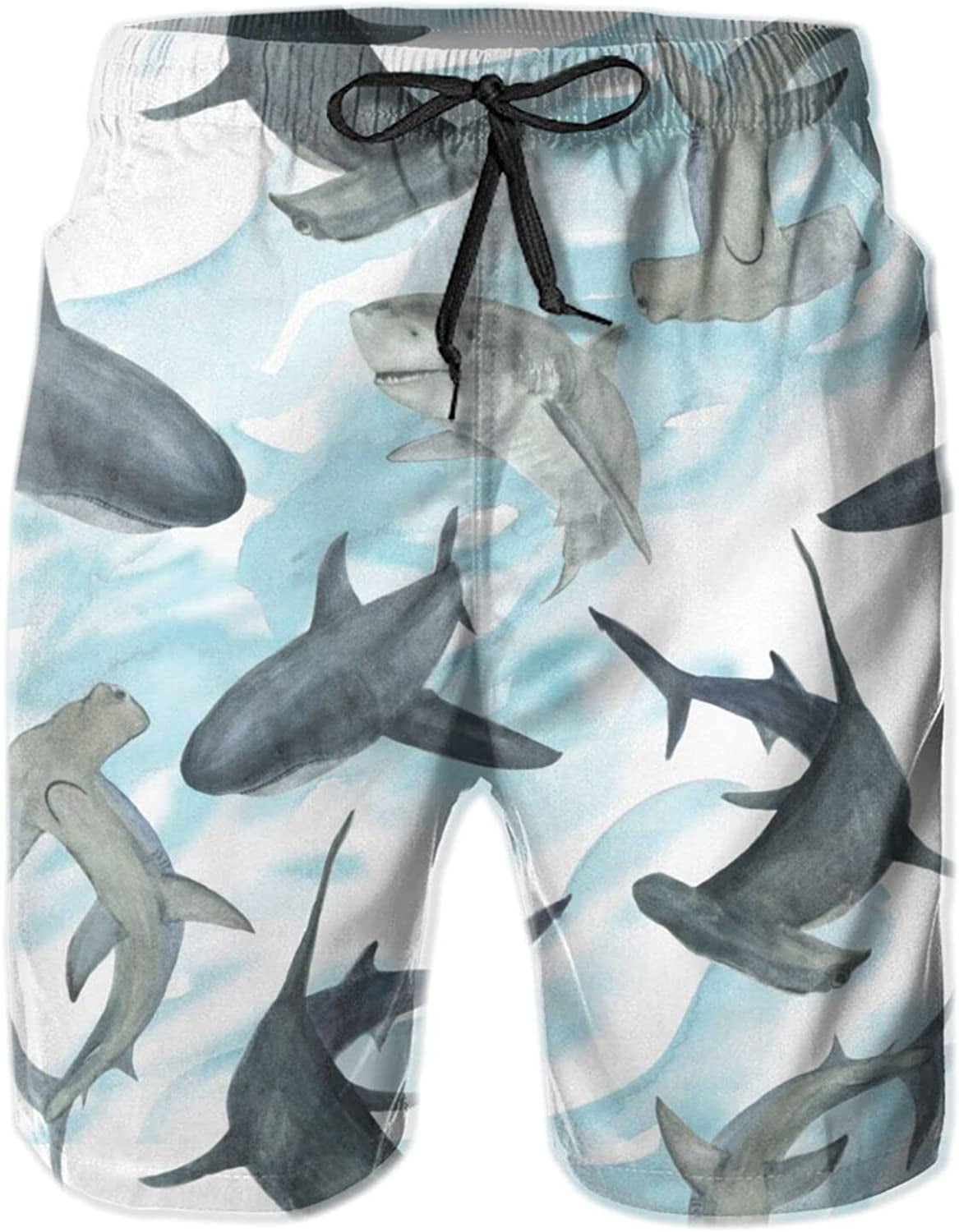 Men's Painted Shark Swim Trunks Quick Dry Swim Shorts Casual Beach ...