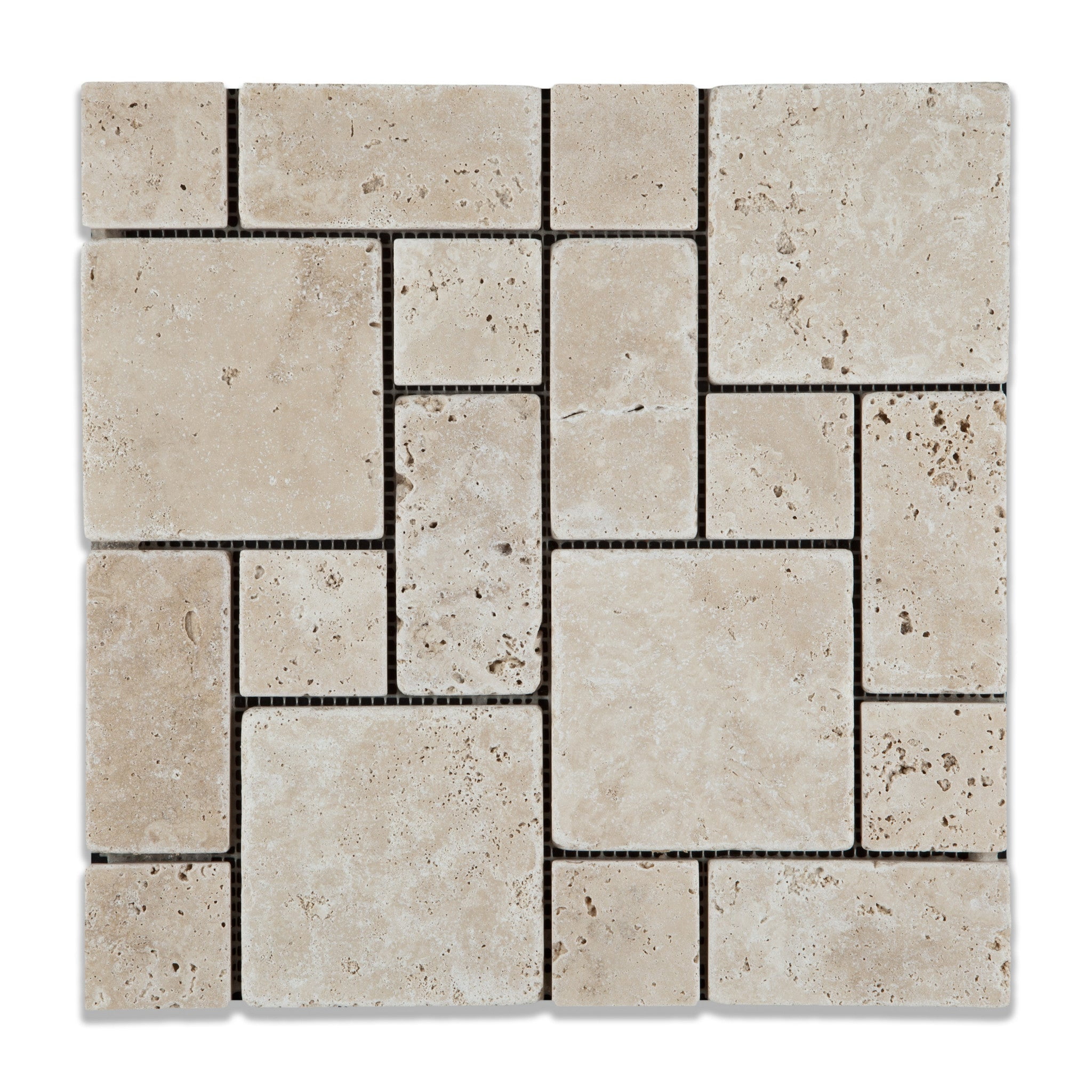 Swatch Sample -Ivory Travertine 3-Pieced Mini-Pattern Tumbled Mosaic ...