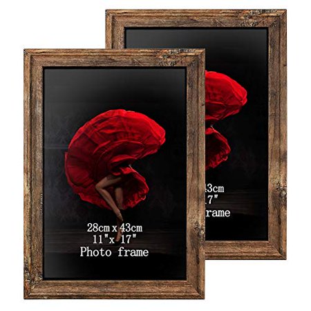 11x17 Poster Picture Frames Set of 2 Vintage Brown Rustic Art 17x11 Photo Frame for Vertical or ...