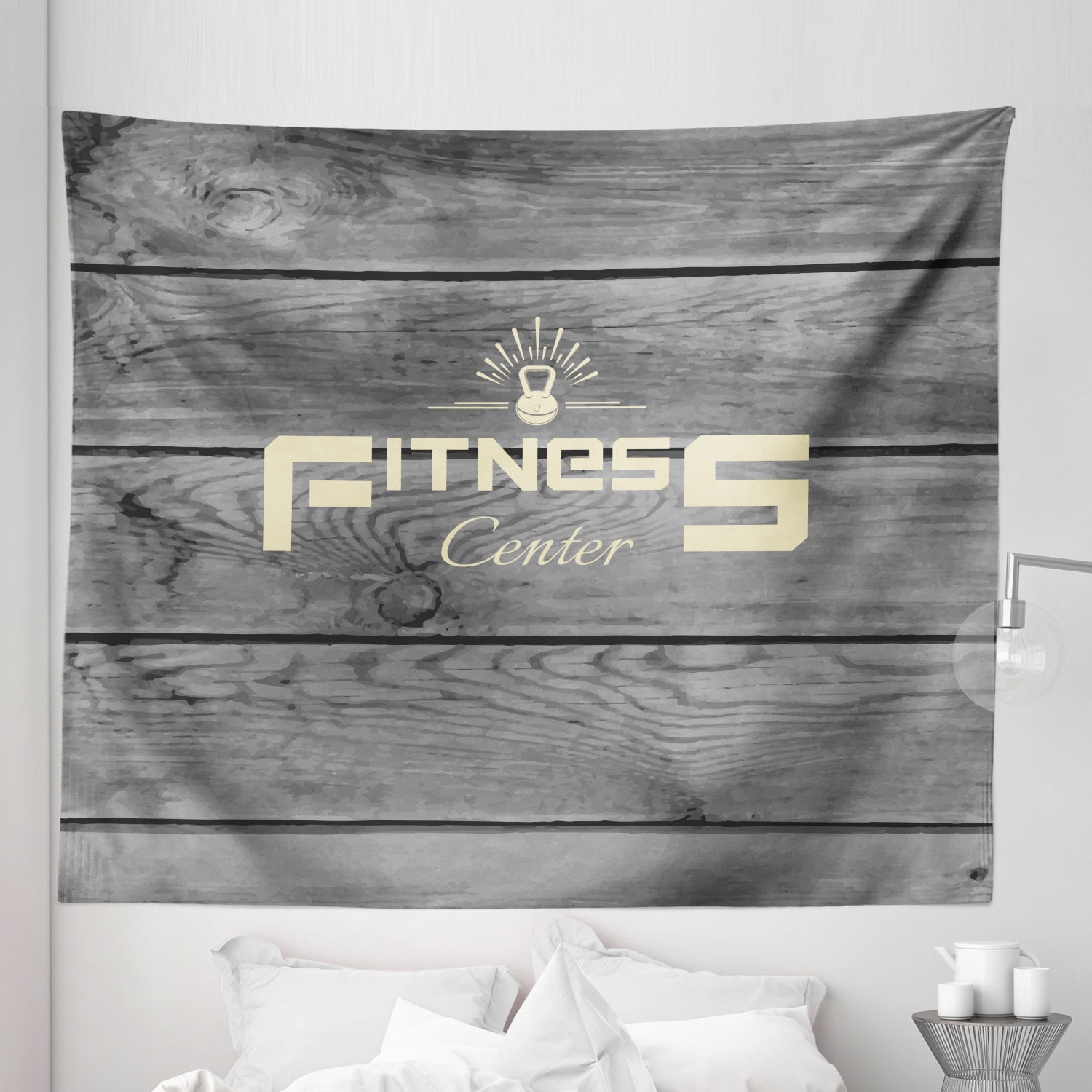 Fitness Tapestry, Fitness Club on Wooden Planks Backdrop Aerobics ...