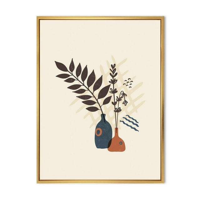 Designart Vintage Boho Minimalistic Flowers I FLOAT FRAME WALL ART ...