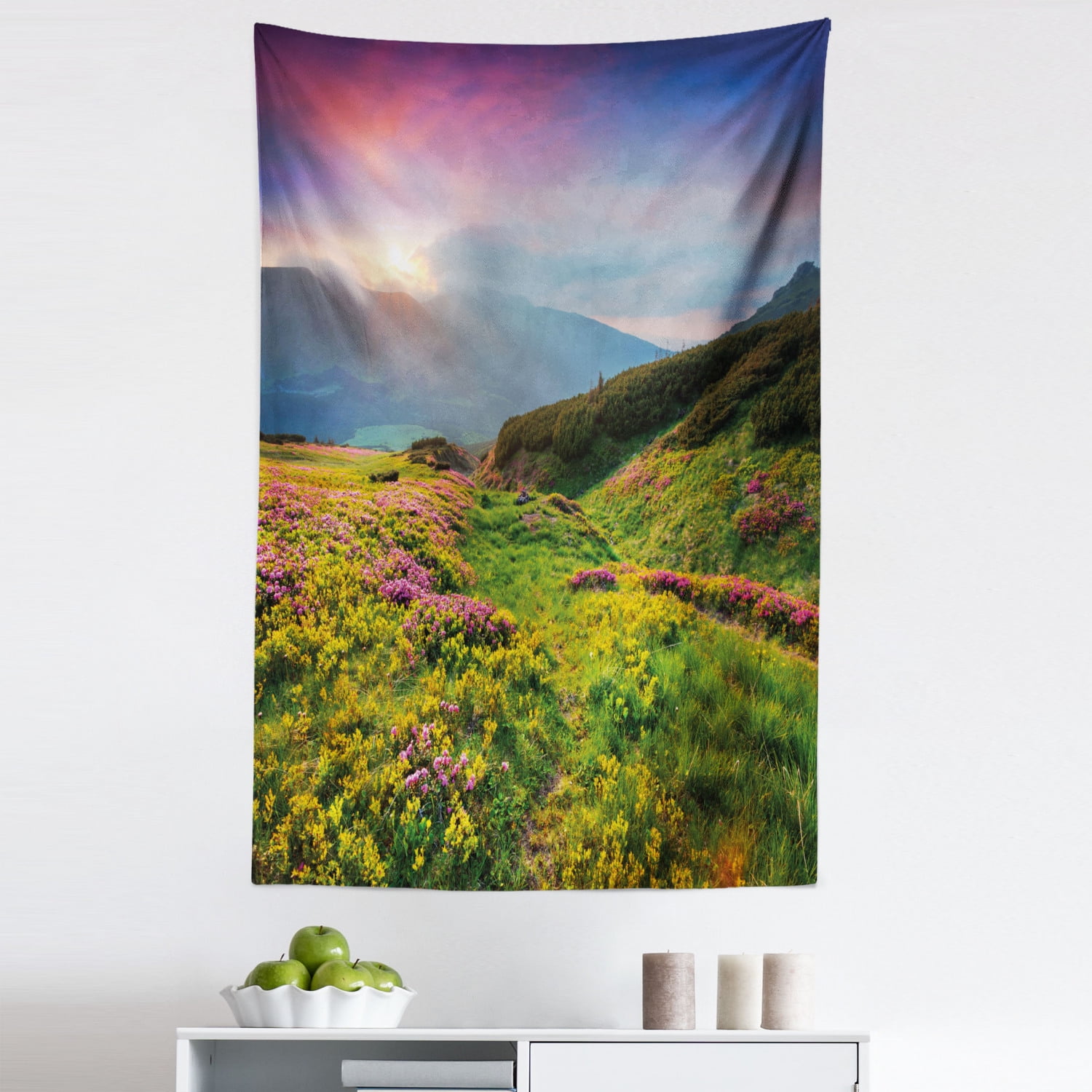 Nature Tapestry, Summer Season Scene with Fresh Flowers Green Foliage ...