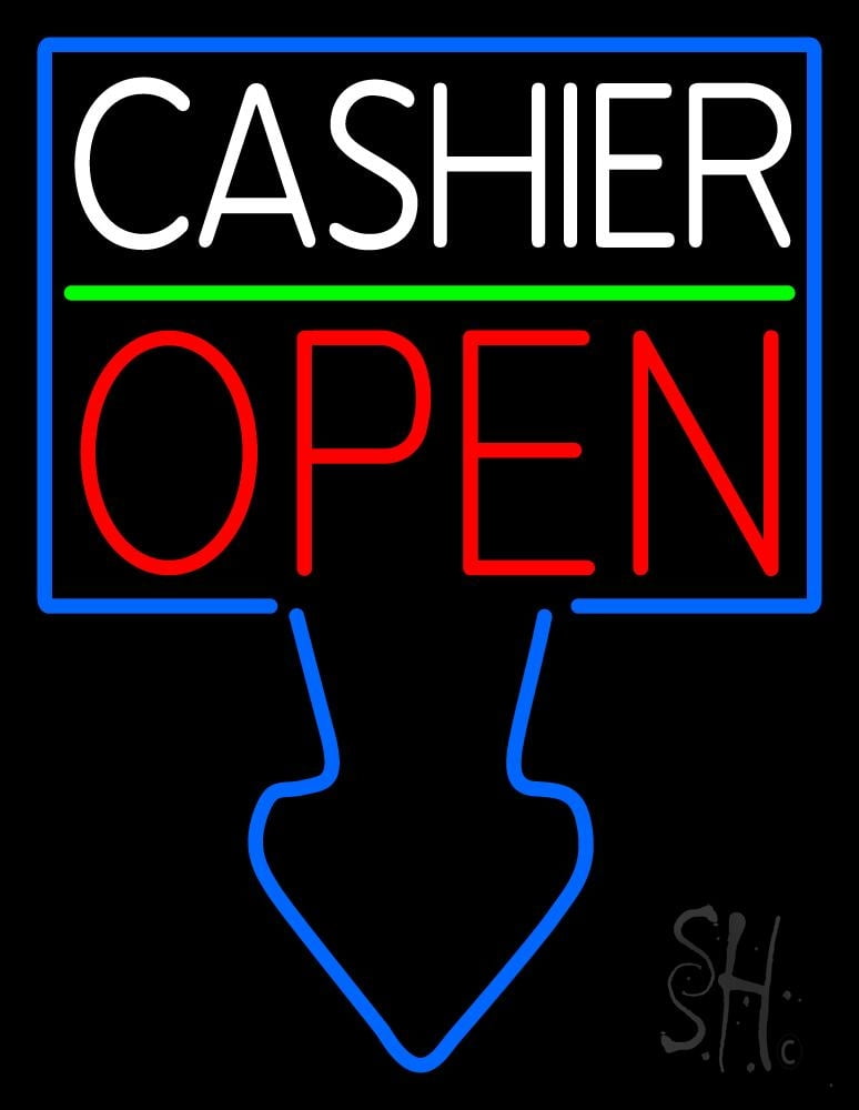 Arrow Cashier Open LED Neon Sign 19 x 15 - inches, Clear Edge Cut ...