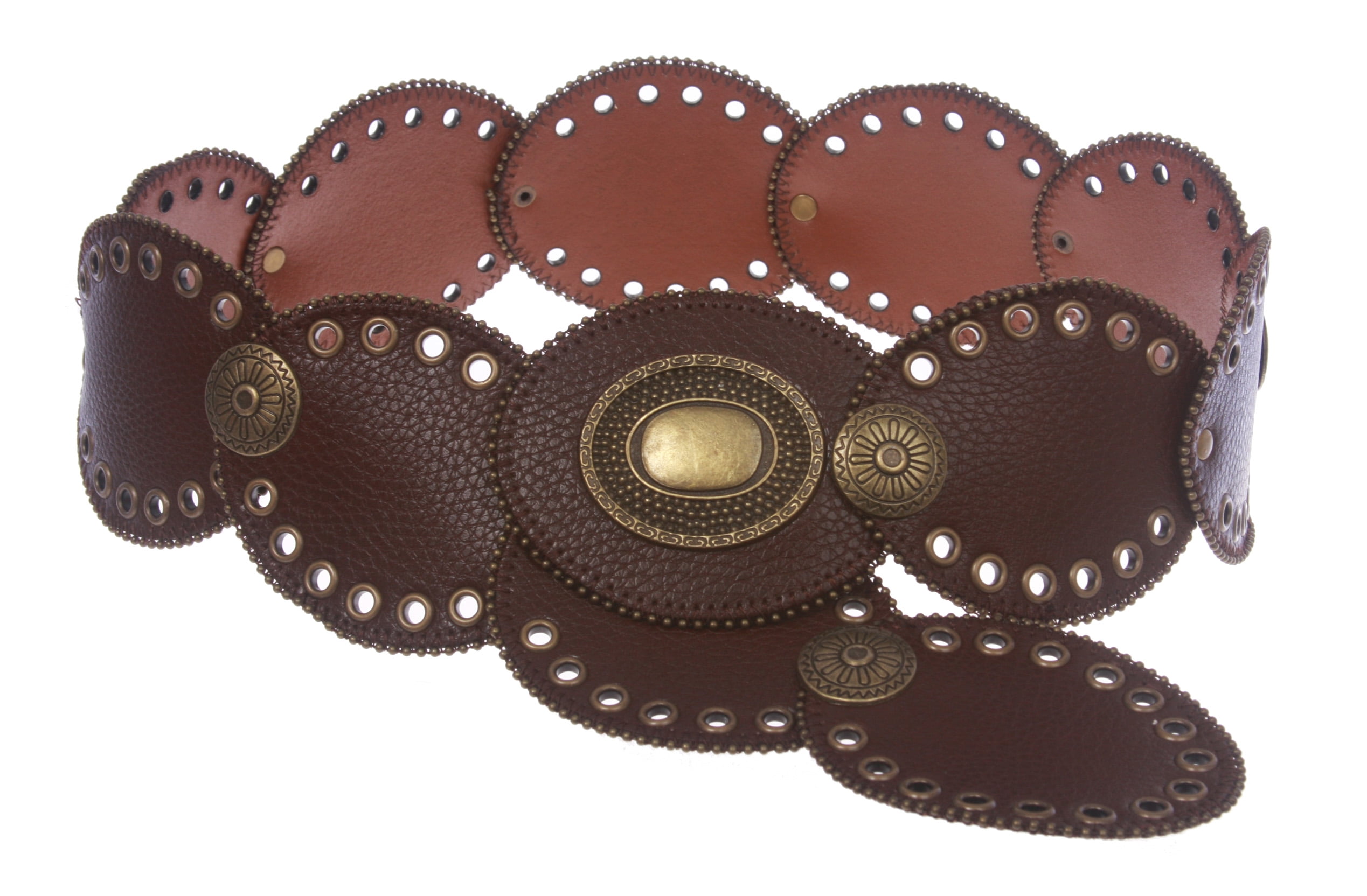 3 1/4" Wide Boho Oval Disc Concho Leather Disk Link Fashion Belt ...