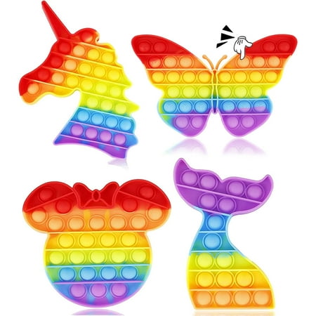 4 Pack Pop Fidget It Toy Set Unicorn Butterfly Mermaid Mouse Sensory ...