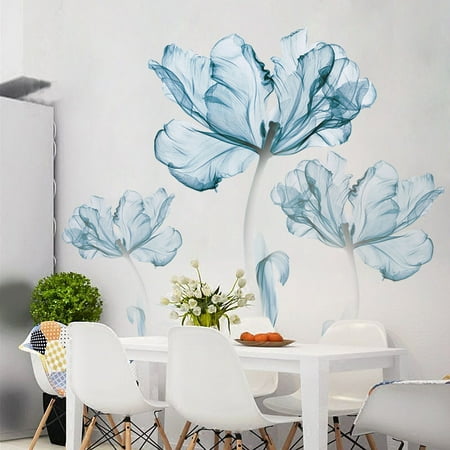 HEIBIN Blue Flower Wall Sticker Peel and Stick Removable Decal Stick ...