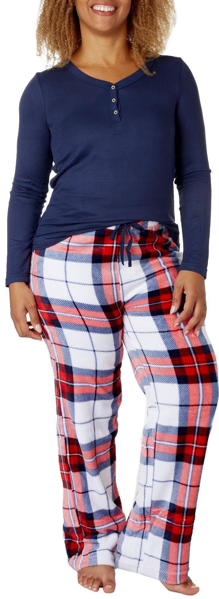 Echo Womens 2pc Long Sleeve Top & Plaid Pajama Pant Set Large Navy ...