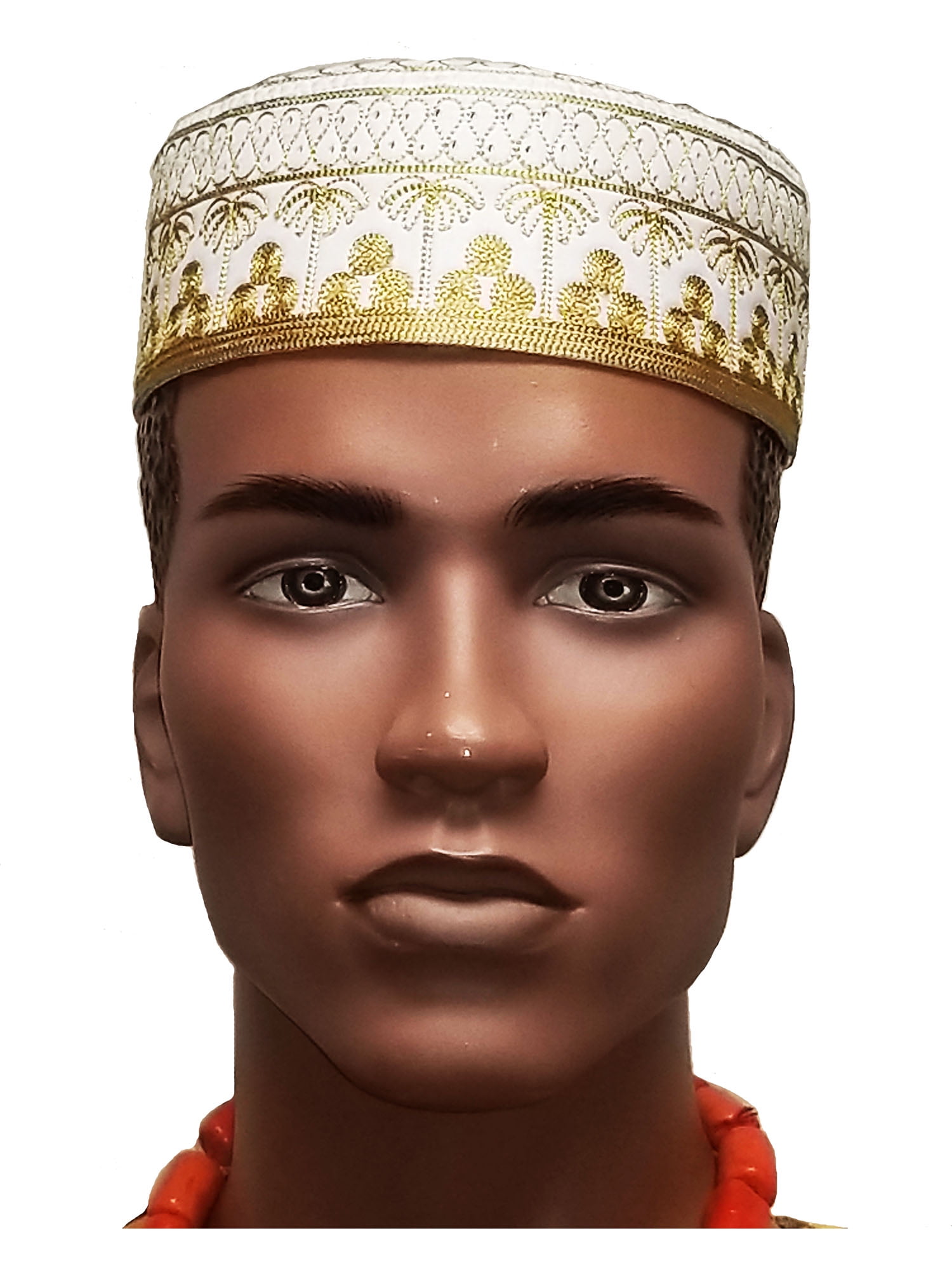 White and Gold Kofia Hat African Embroidered Kufi Cap - Walmart.com