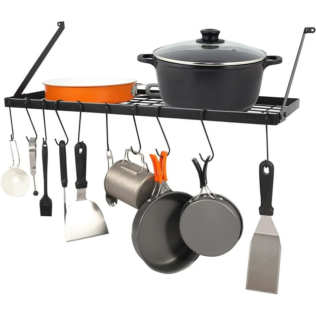 Lineslife Pot and Pan Rack Wall Mounted with Hooks, Kitchen Storage ...