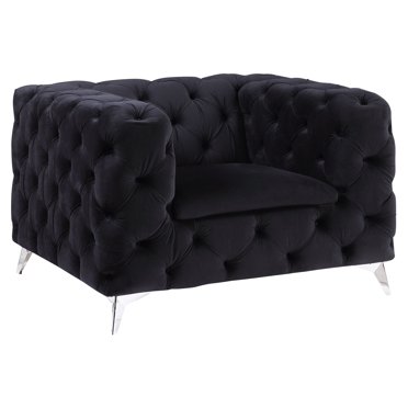 ACME Pyroden Sloped Arm Tufted Accent Chair in Black and Chrome ...