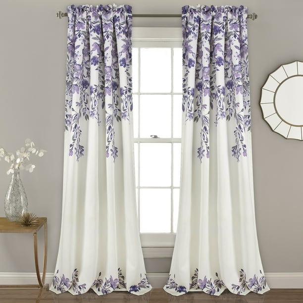 Lush Decor Tanisha Room Darkening 95" x 52" + 2" Header Floral Purple 3 ...