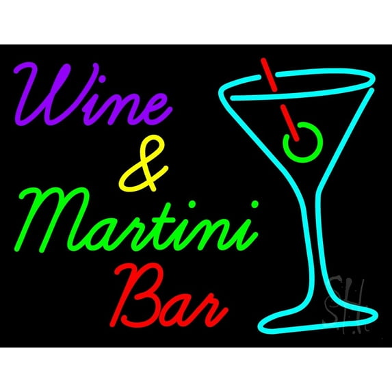 Wine and Martini Bar LED Neon Sign 15 x 19 - inches, Clear Edge Cut ...