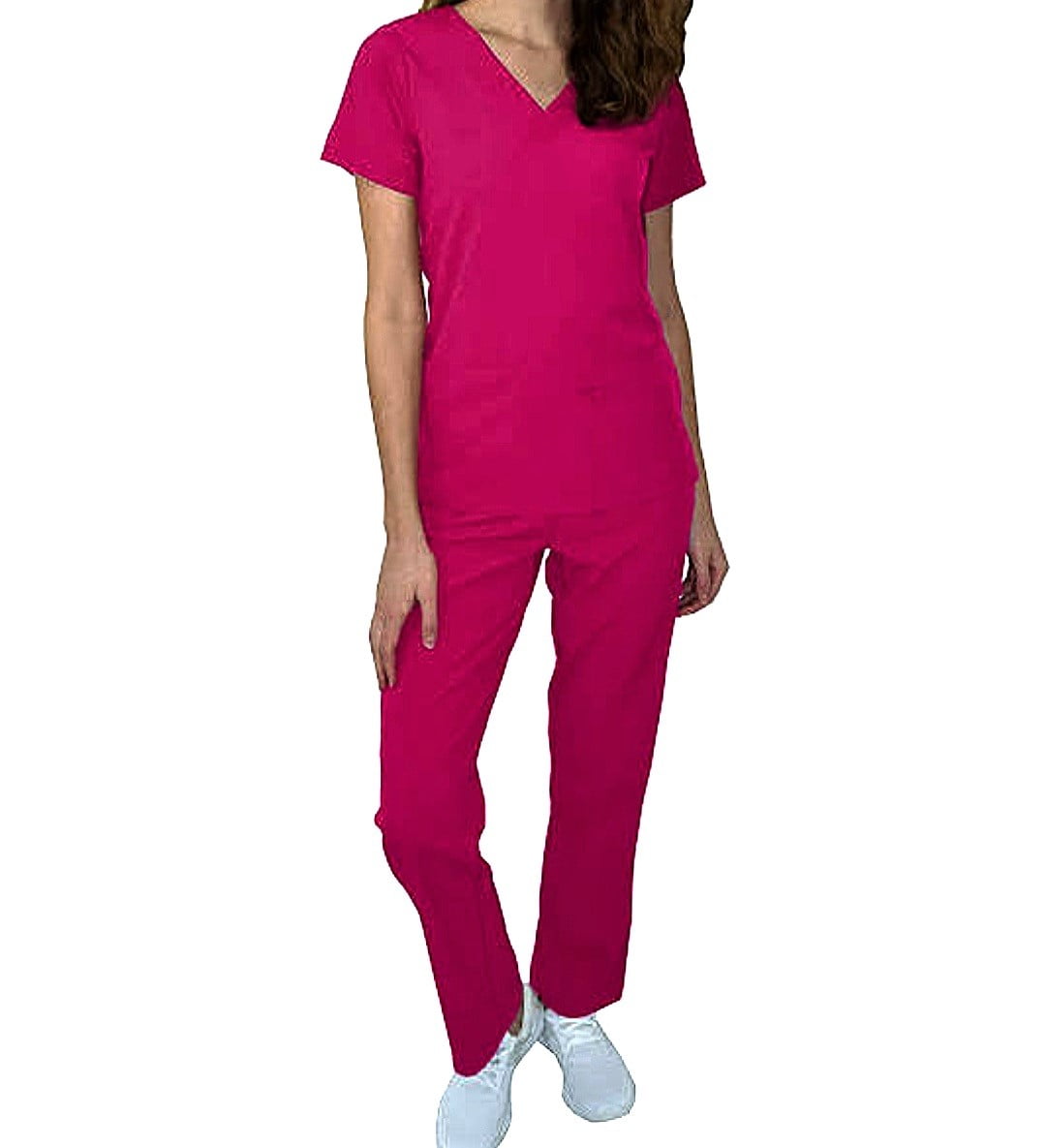 Happy Scrubs Women Pink Scrub Top and Drawstring Pants for Adult Ladies ...