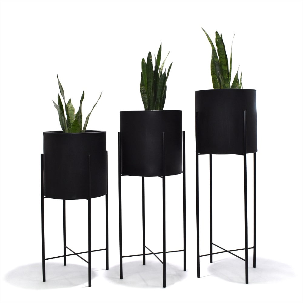 Set Macetas Negras con Base Negra Moderna/Minimalista Macetas y ...