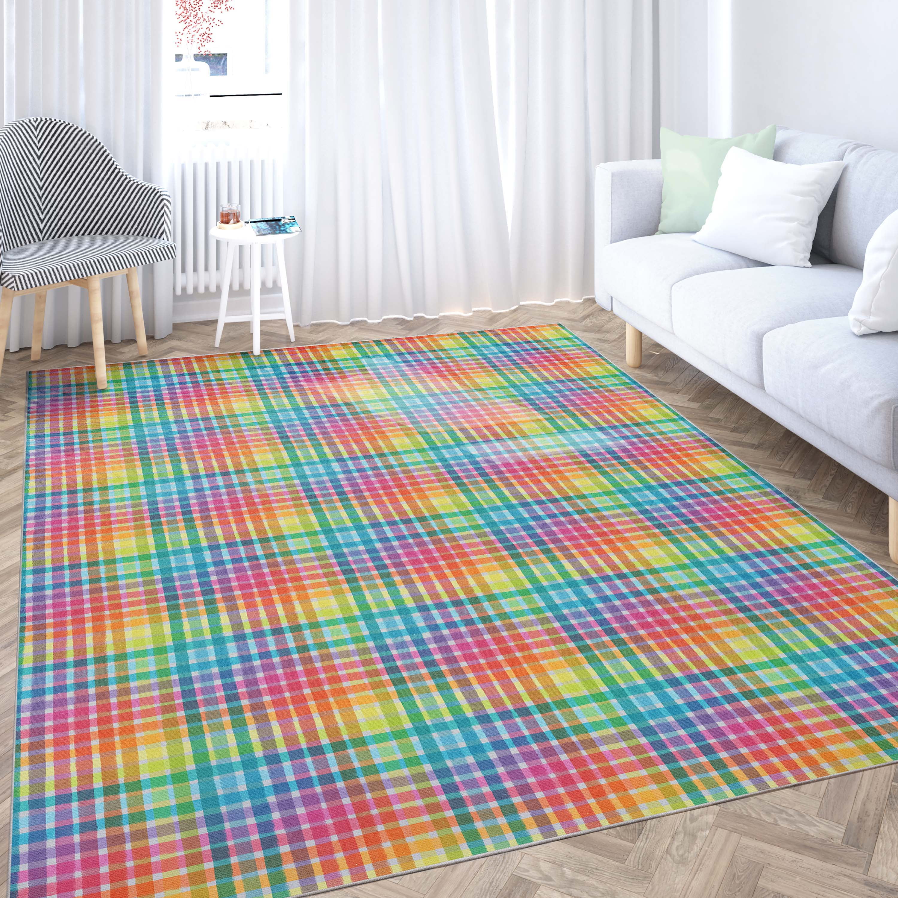 Crayola Multi Plaid 5' x 7' Multicolor Area Rug by Well Woven - Walmart.com