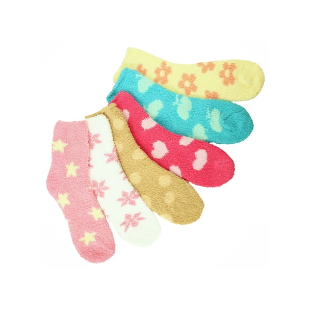 Colorful Multi Pattern 6 Pack Assorted Fuzzy Socks - Walmart.com