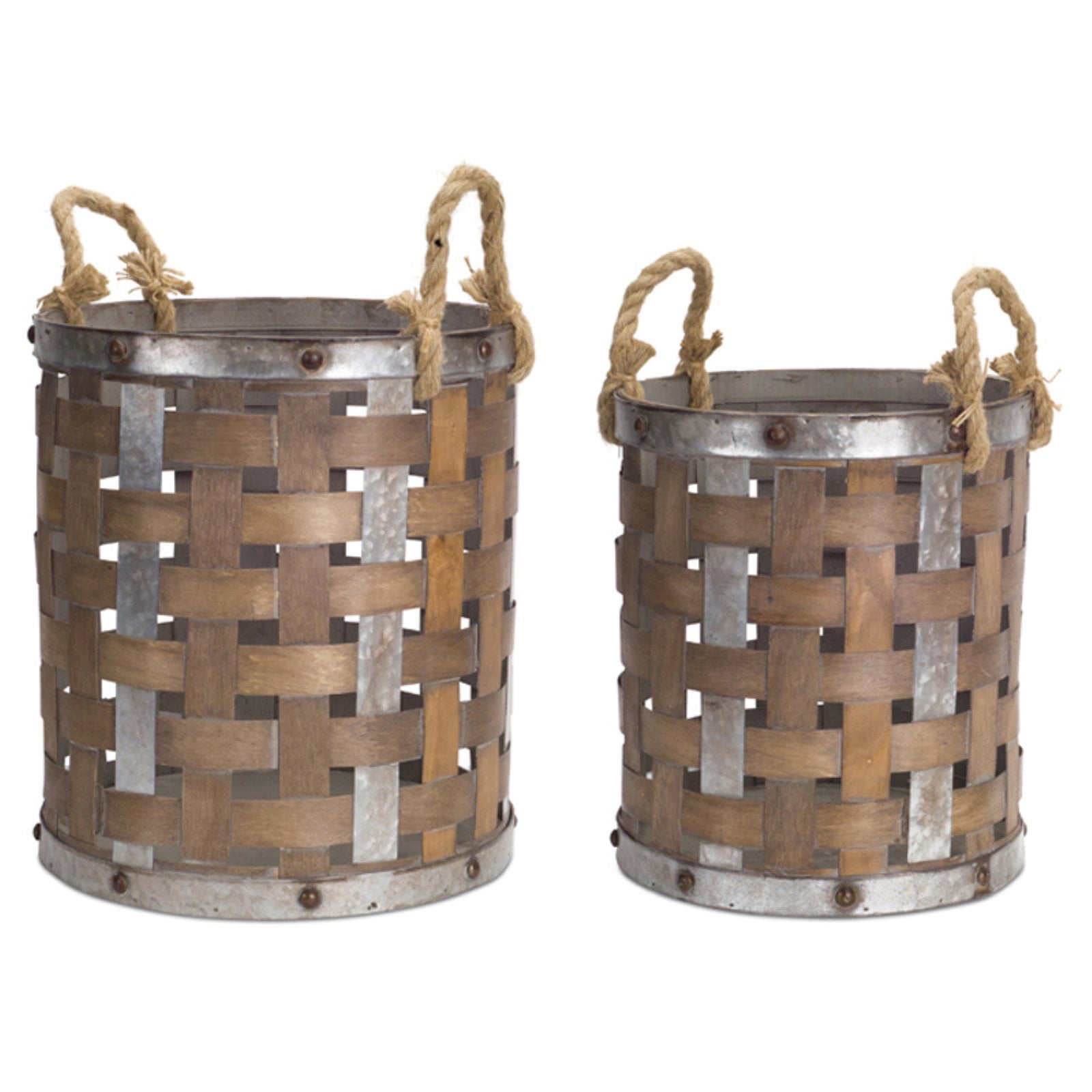 Melrose International Metallic Decorative Woven Metal Basket - Set of 2 ...
