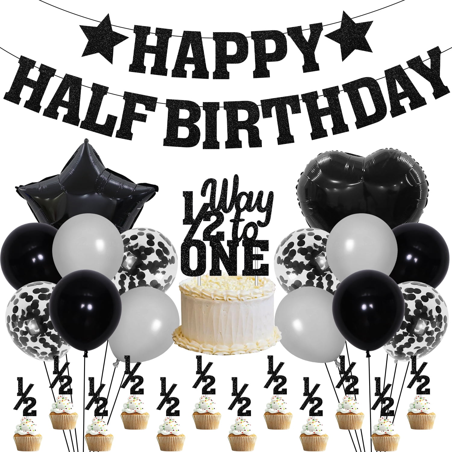 Black Half Birthday Party Decorations for Boys Girls Kids Black 1/2 ...