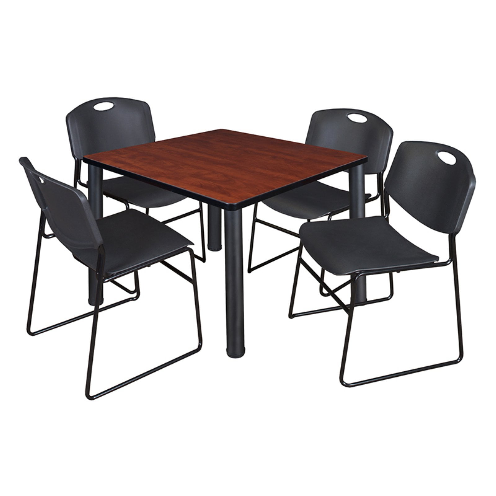Regency Kee Square Cherry Breakroom Table with 4 Stackable Zeng Chairs ...
