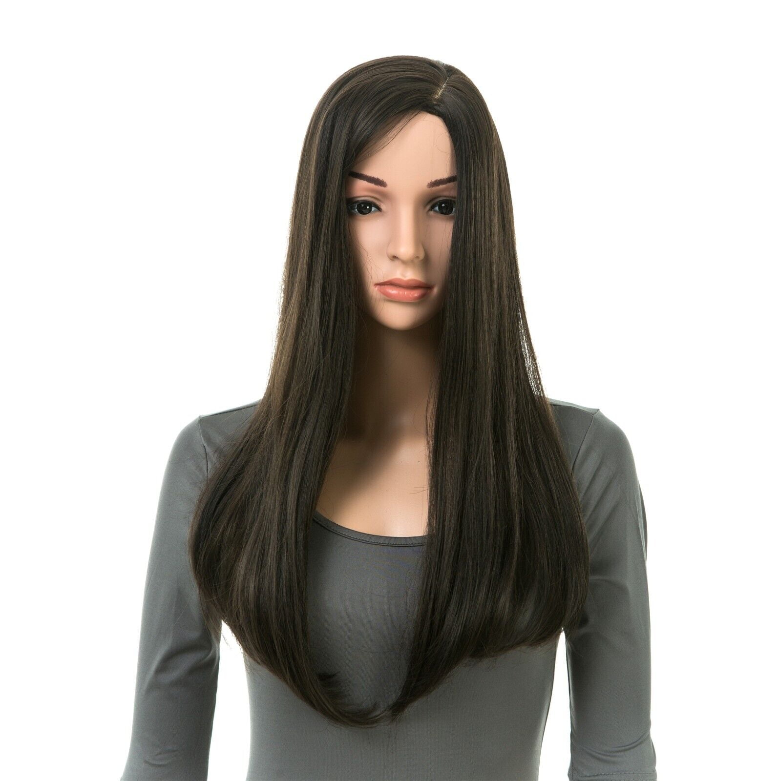 Onedor 18 Inches Long Straight Synthetic Hair Women Full Head Wig(Dark ...
