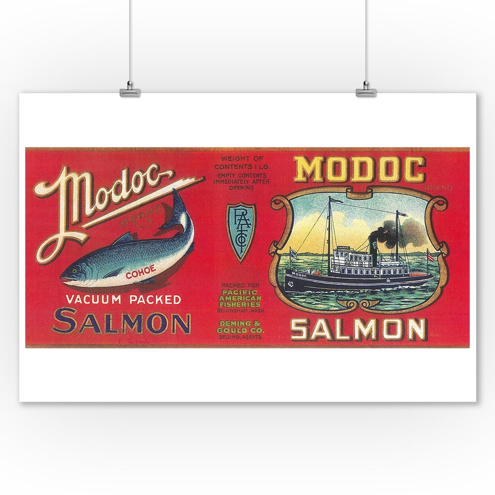 Modoc Salmon Can Label (9x12 Art Print, Wall Decor Travel Poster ...