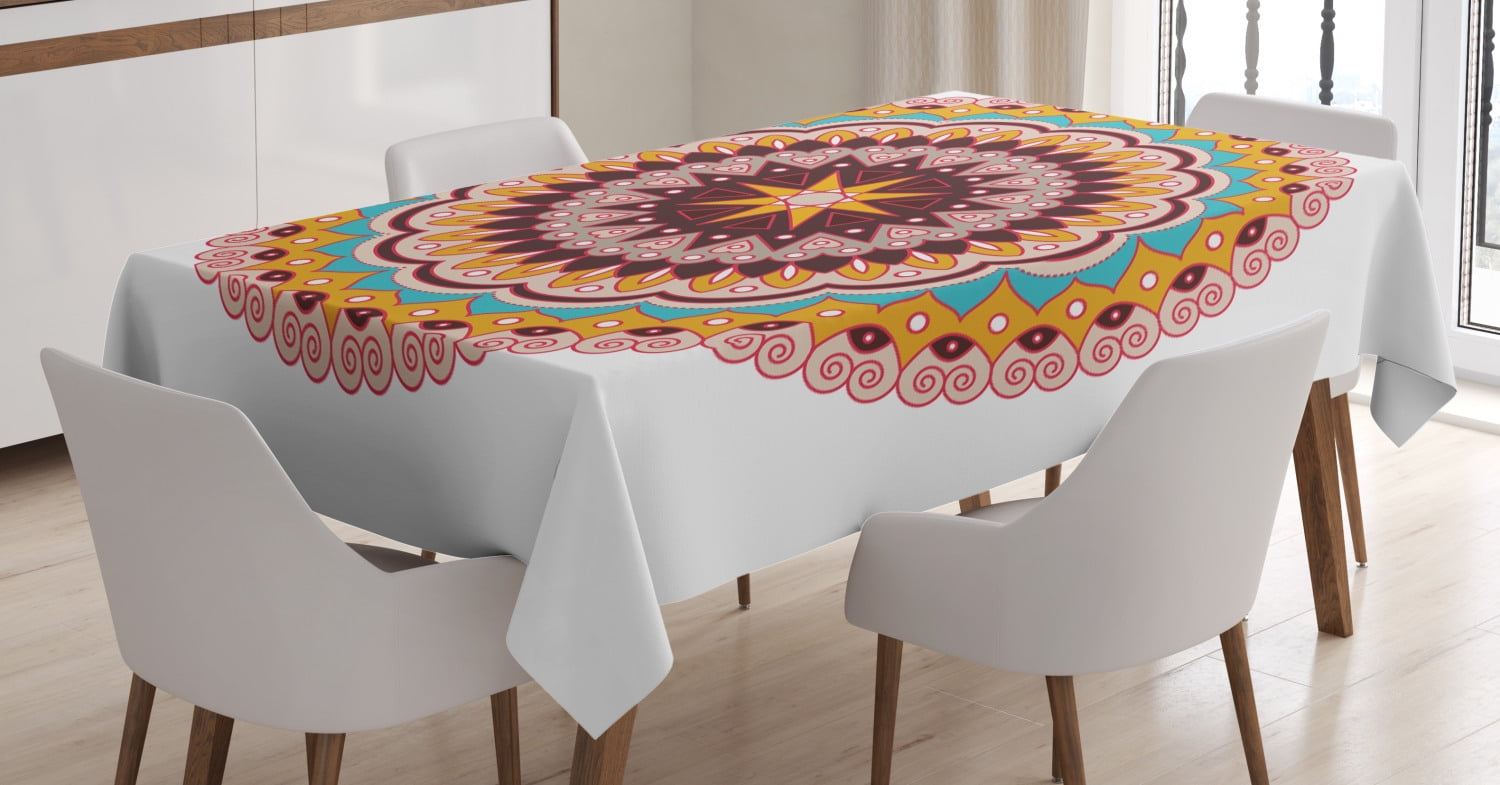 Mandala Tablecloth, East Asian and Anatolian Style Round Form of ...