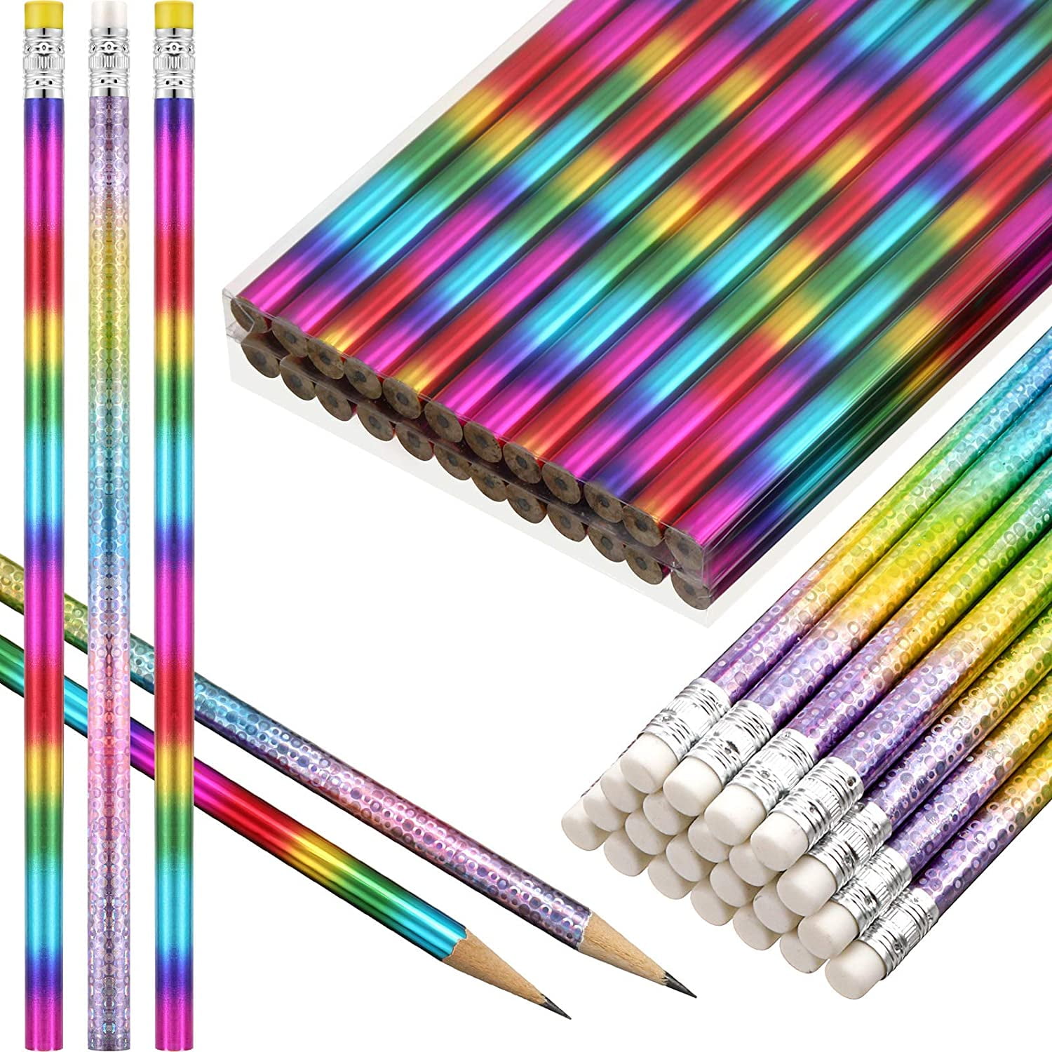 48 Pieces HB Solid Wood Pencils Tie Dye Pencils Gradient Pencils ...