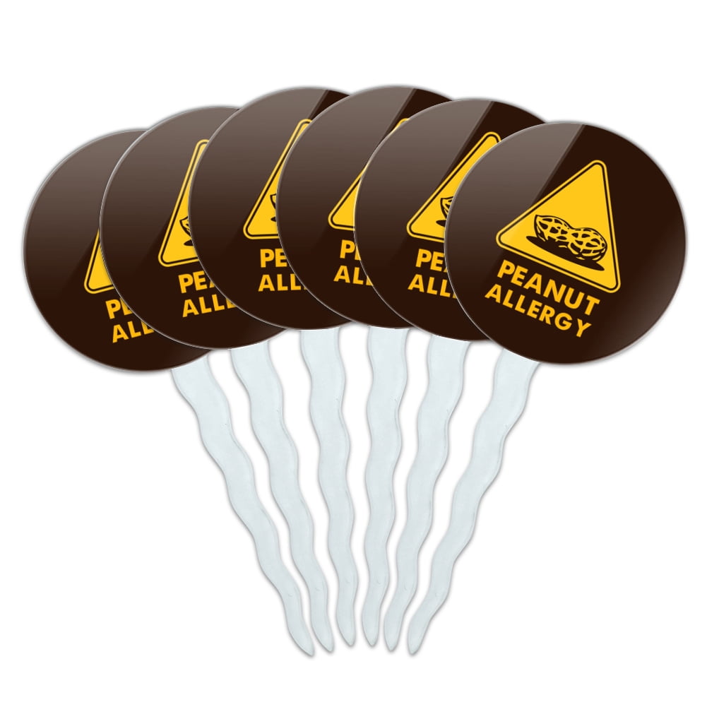 Peanut Allergy Yellow Warning Sign Cupcake Picks Toppers Decoration Set ...