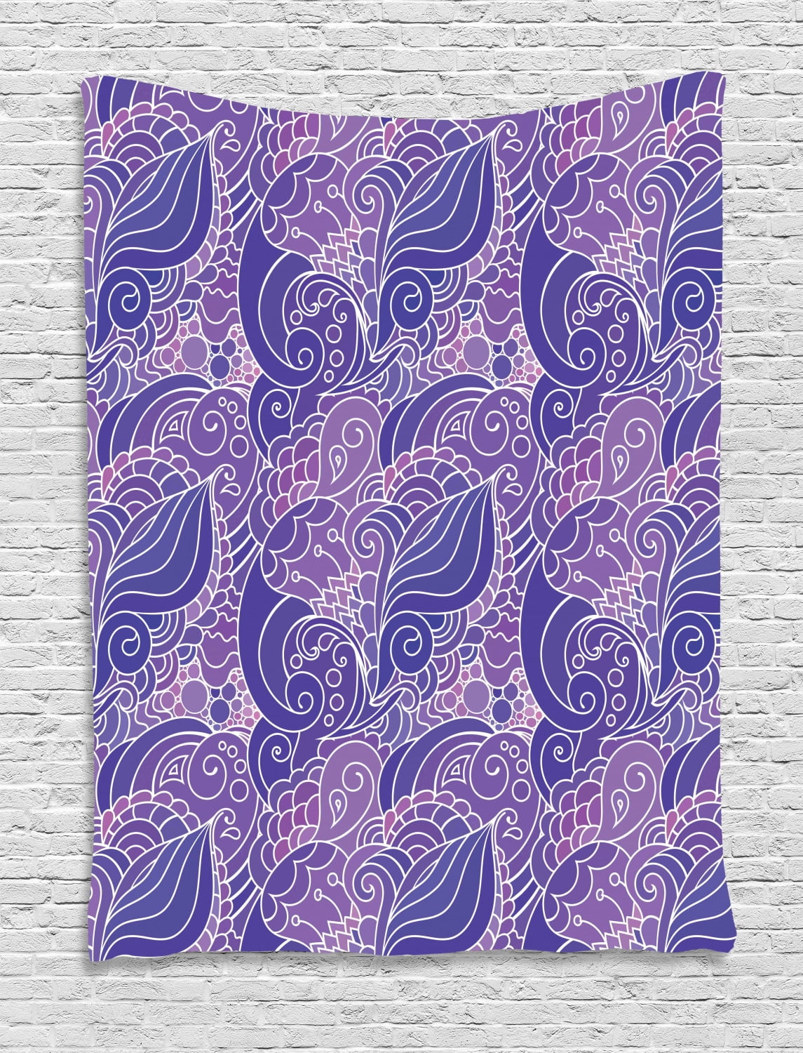 Floral Tapestry, Flower Art Pattern with Swirly Petals Leaves Branches ...