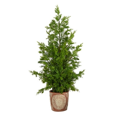 20" Artificial Flocked Pine Tree in Decorative Faux Paper Pot - Walmart.com