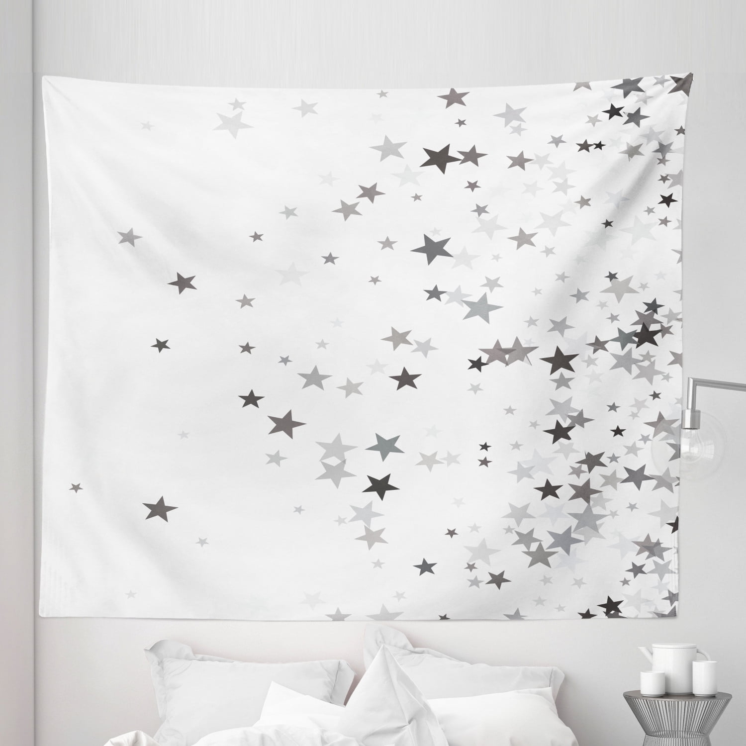 Stars Tapestry, Falling Stars Pattern Greyscale Composition Celebration ...