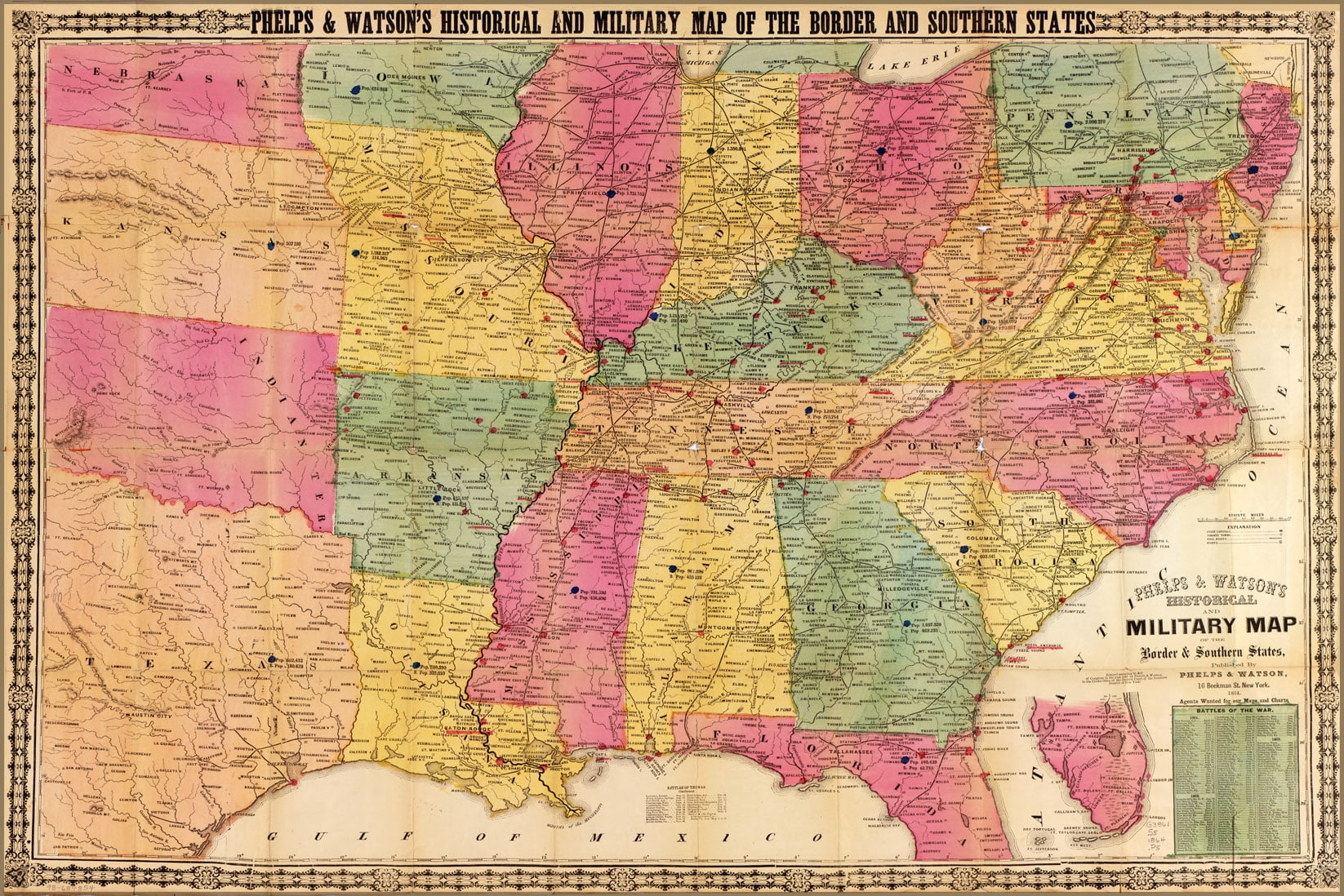 24 x36 Gallery Poster Map Of Battles Of Civil War From 1861 To May