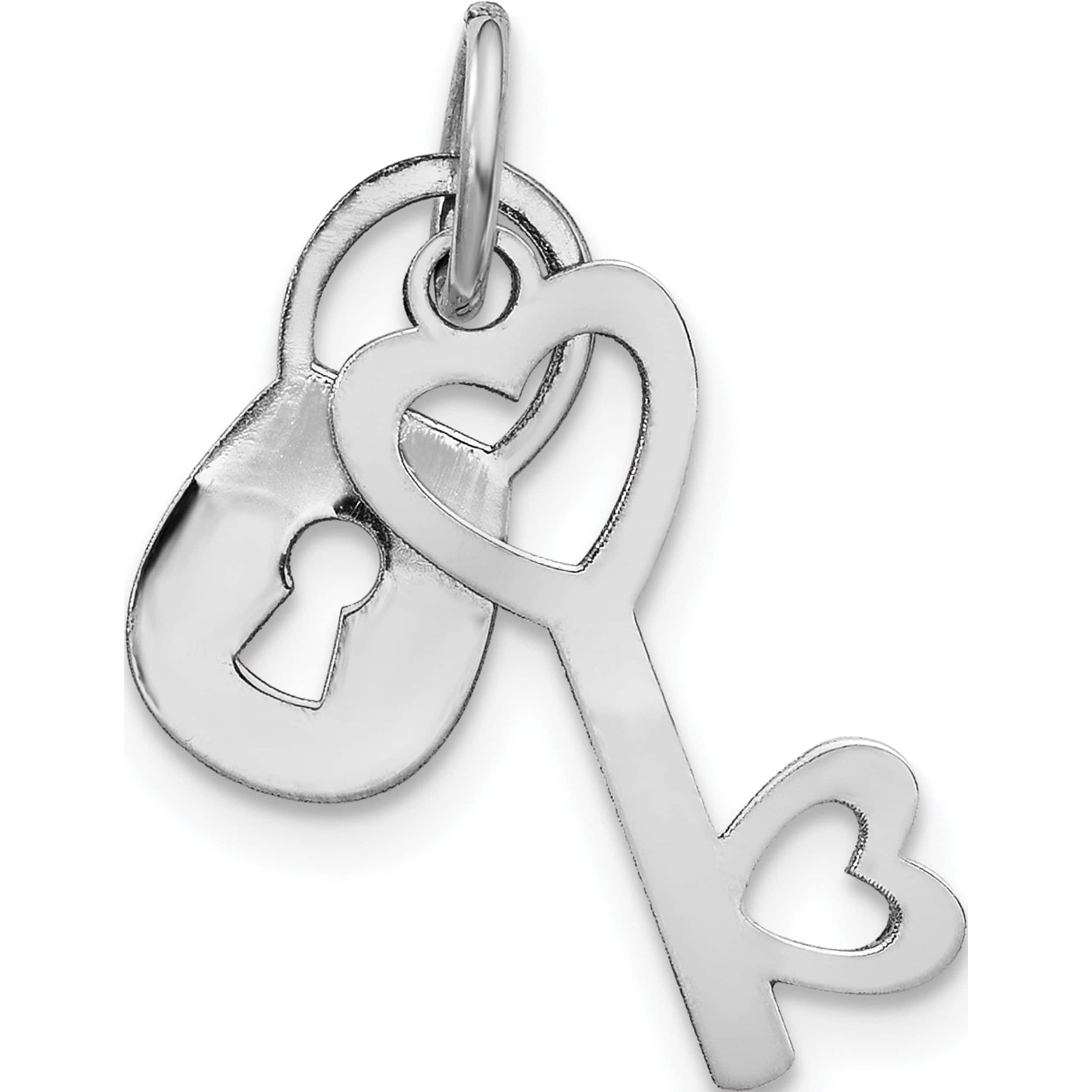 14K White Gold Polished Moveable Lock And Heart Key Charm (20 X 7) Made ...