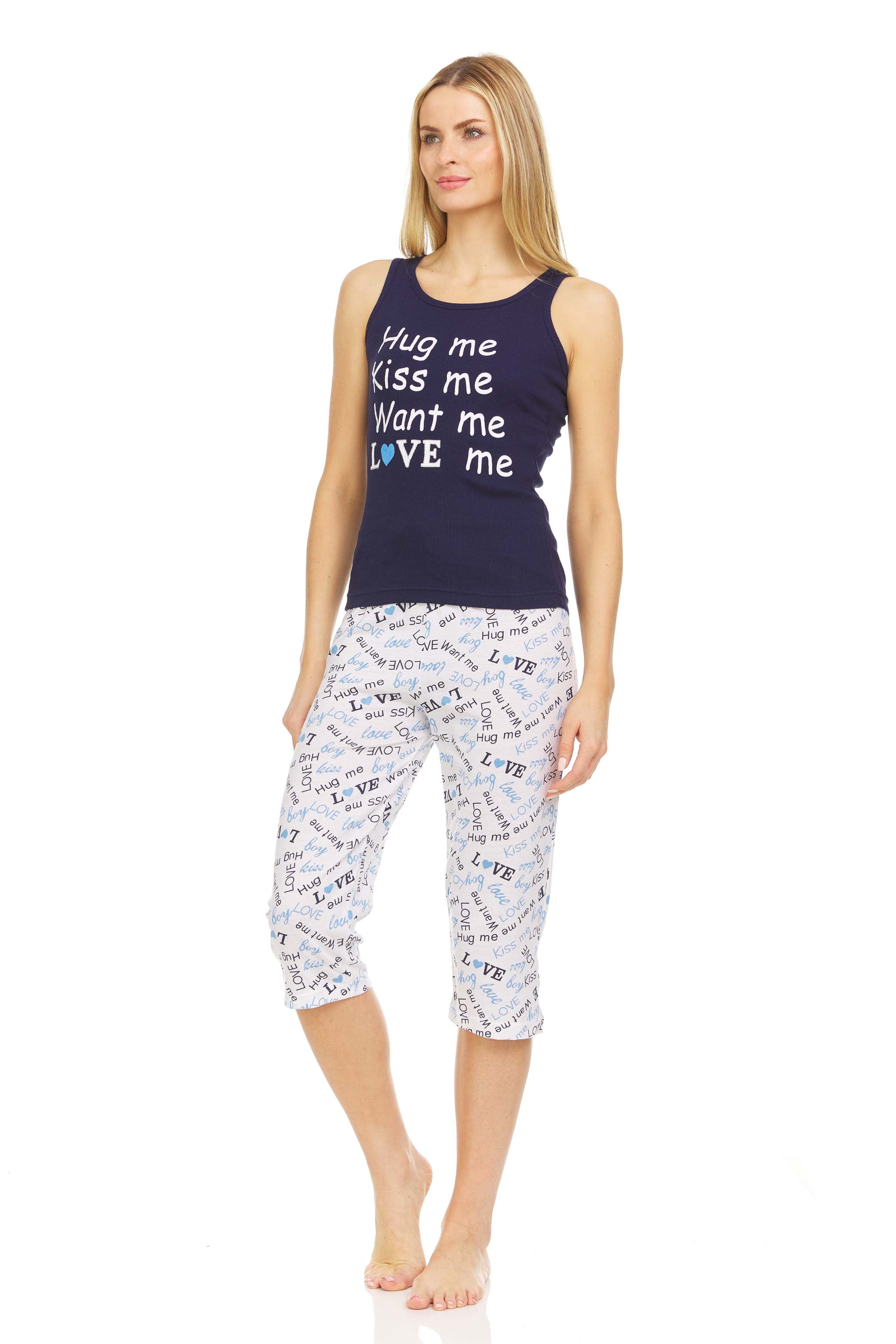 Lati Fashion Women Capri Pajamas set 100% Cotton Sleeveless Female ...