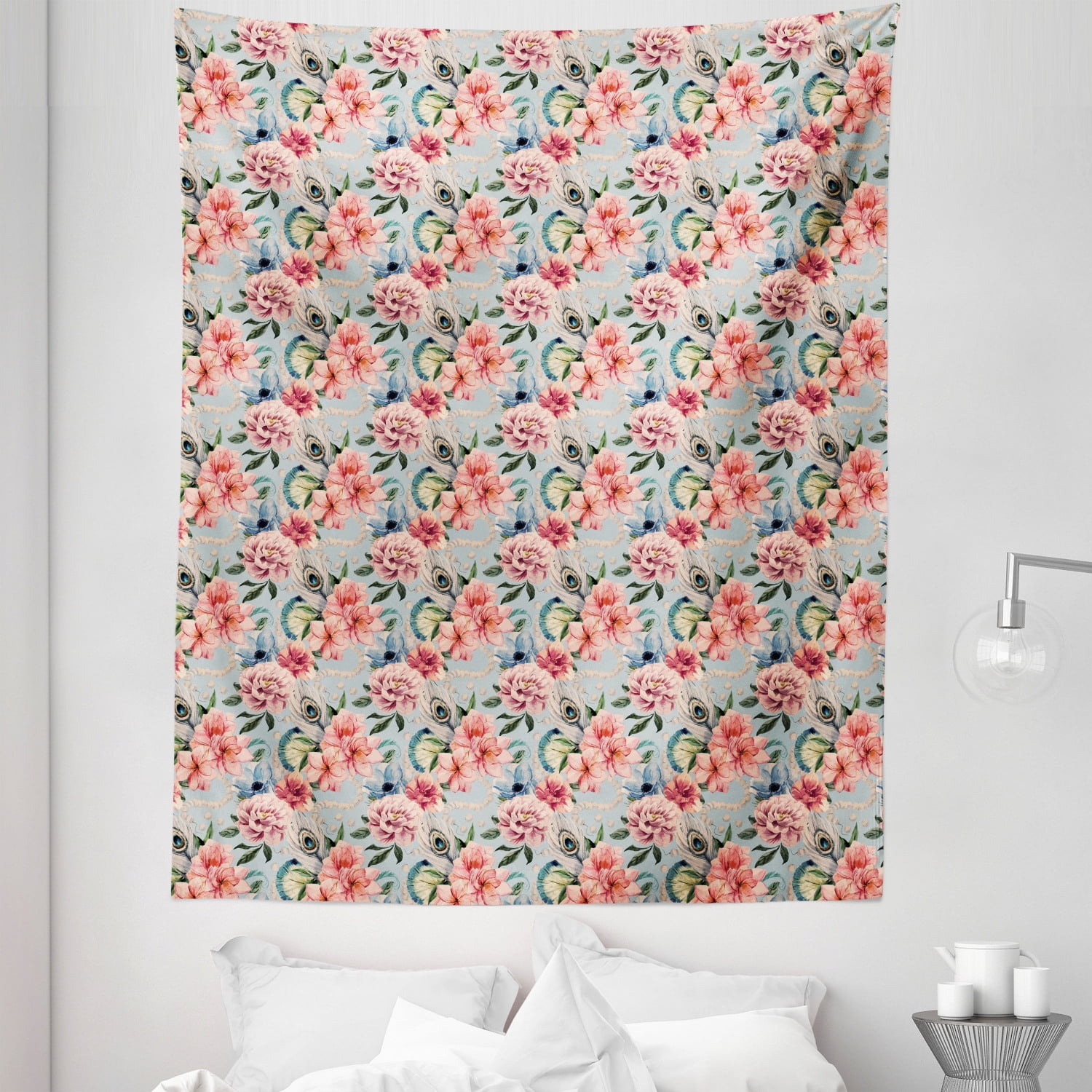 Spring Tapestry, Peacock Pattern of Feather Arrangement of Flowers ...