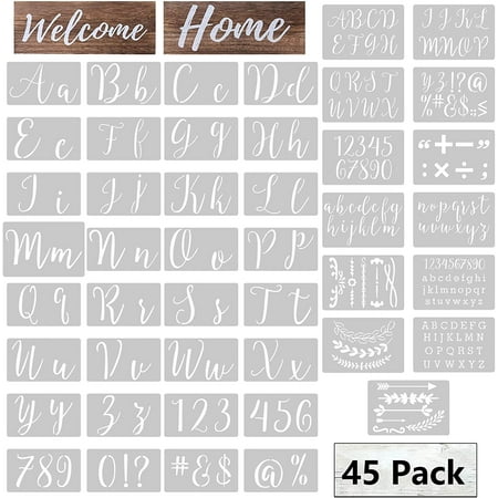 45pcs Letter Stencils for Painting on Wood Reusable with Numbers and ...