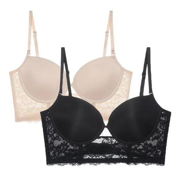 Women's Low Back Bra Sexy Push Up Comfort Seamless Lace Deep V Backless Bra - Walmart.com