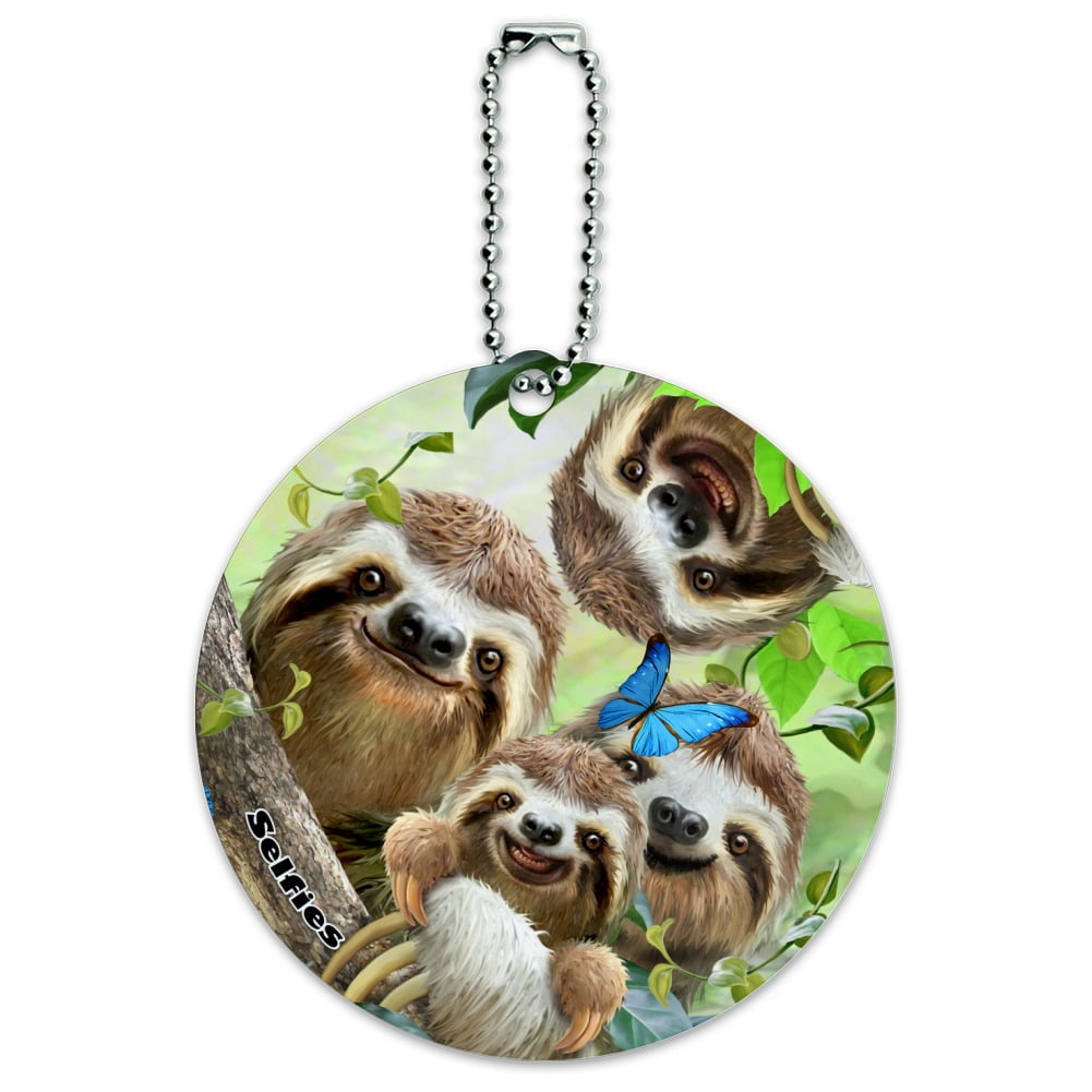Sloth Family Selfie Round Luggage ID Tag Card Suitcase Carry-On ...