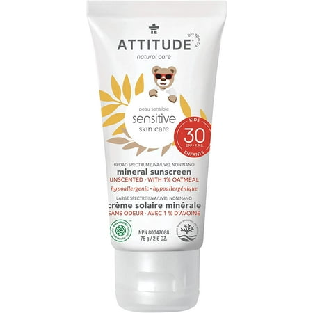 ATTITUDE Mineral Sunscreen for Sensitive Skin, Broad Spectrum UVA/UVB ...