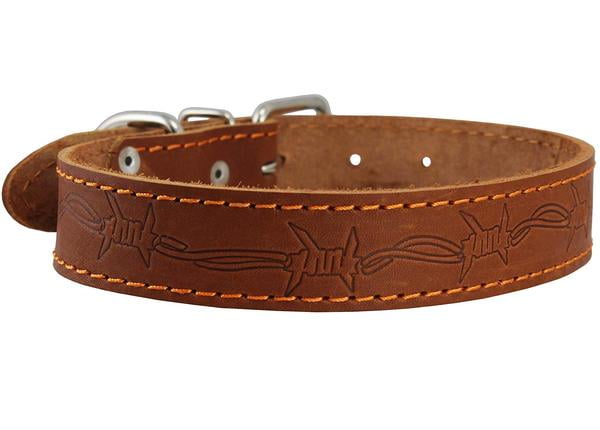 Genuine Leather Dog Collar Barb Wire Pattern Brown 4 Sizes (Neck ...