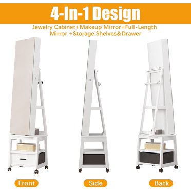 HomCom Full Length Mirror with Jewelry Cabinet, Hanging Cloth Bar, Coat ...