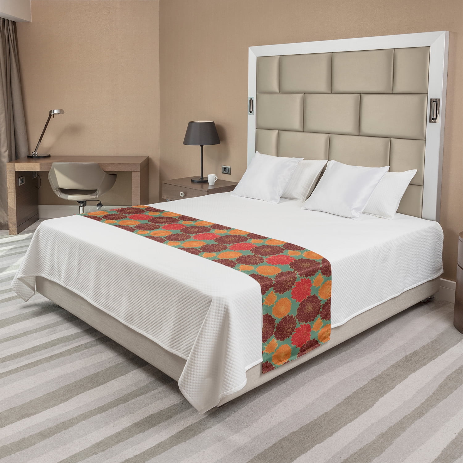 Floral Bed Runner, Vintage Inspired Carnation and Calendula Bouquets ...