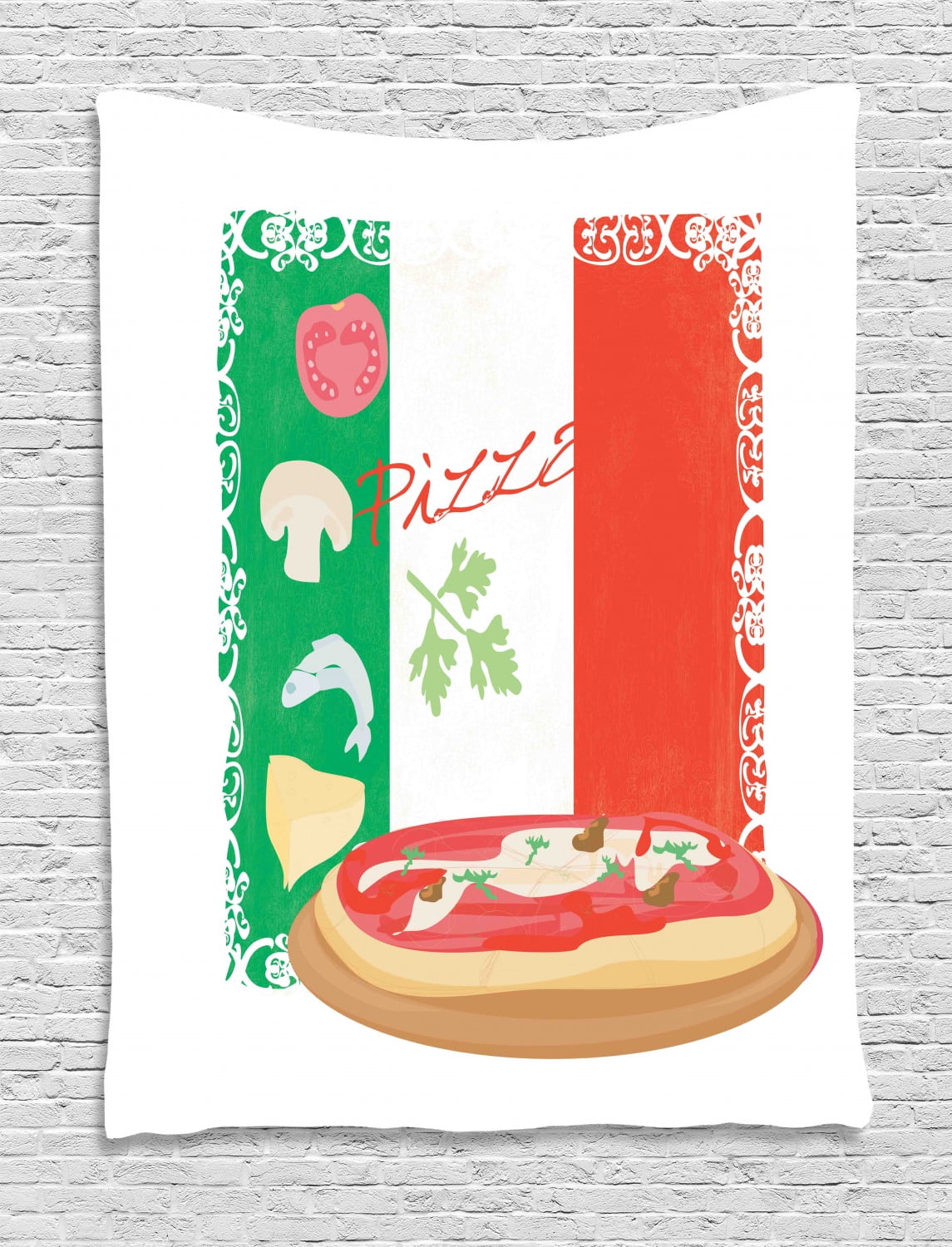 Pizza Tapestry, Delicious Food on Italian Flag Background Italian ...