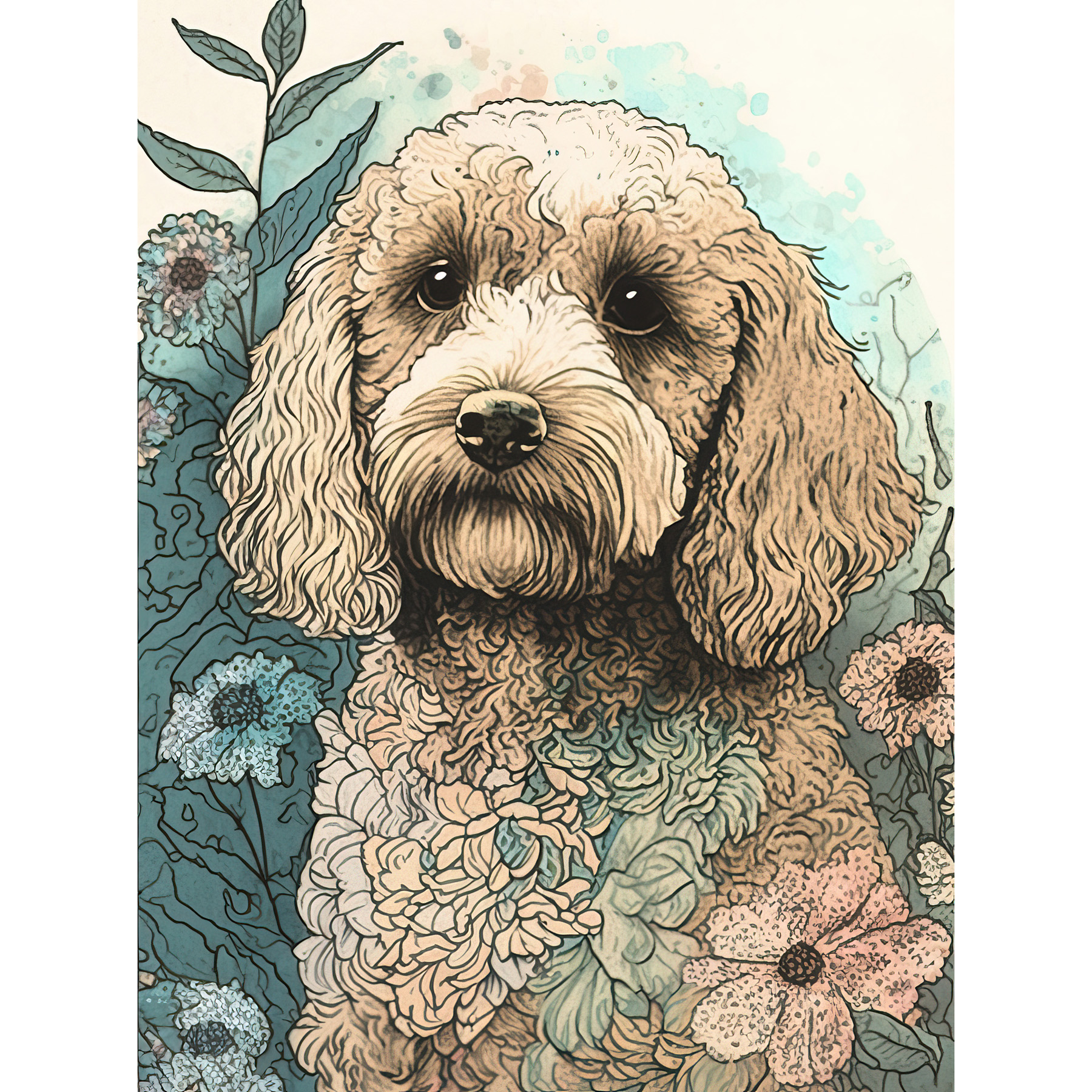 Cockapoo Dog in Wildflower Field Pastel Watercolour Illustration ...